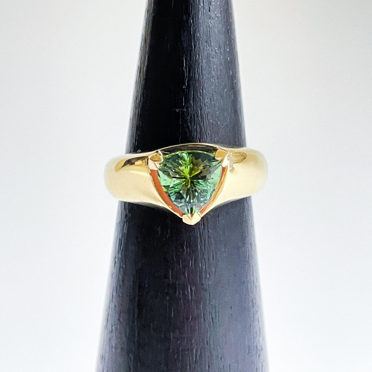VERNA: YELLOW GOLD TRILLION CUT GREEN TOURMALINE RING – Grimson & Sons